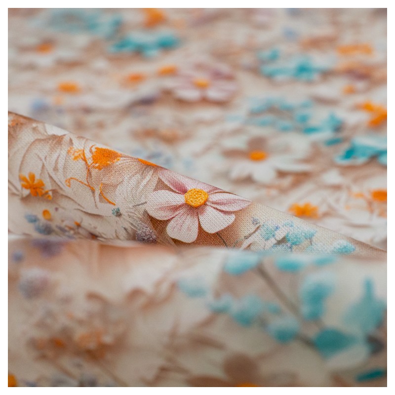 Tela de popelín flores en relieve | Algodón infantil estampado digital