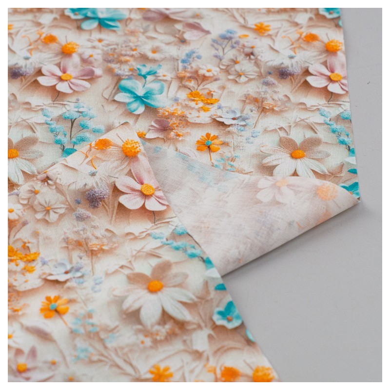 Tela de popelín flores en relieve | Algodón infantil estampado digital